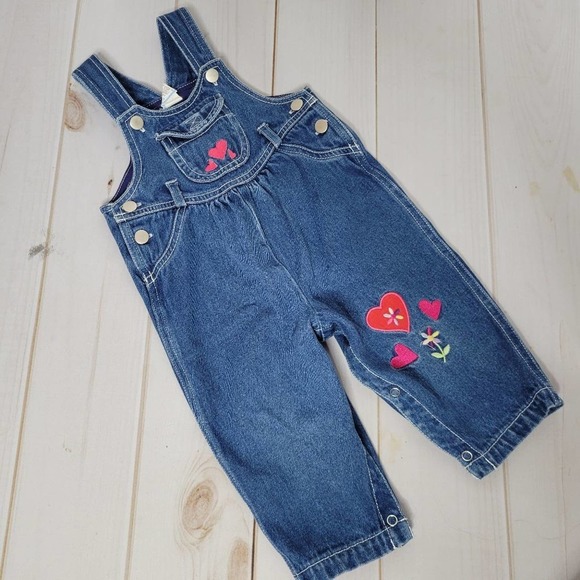 Vintage | Bottoms | Vintage Heart Embroidered Denim Overalls | Poshmark